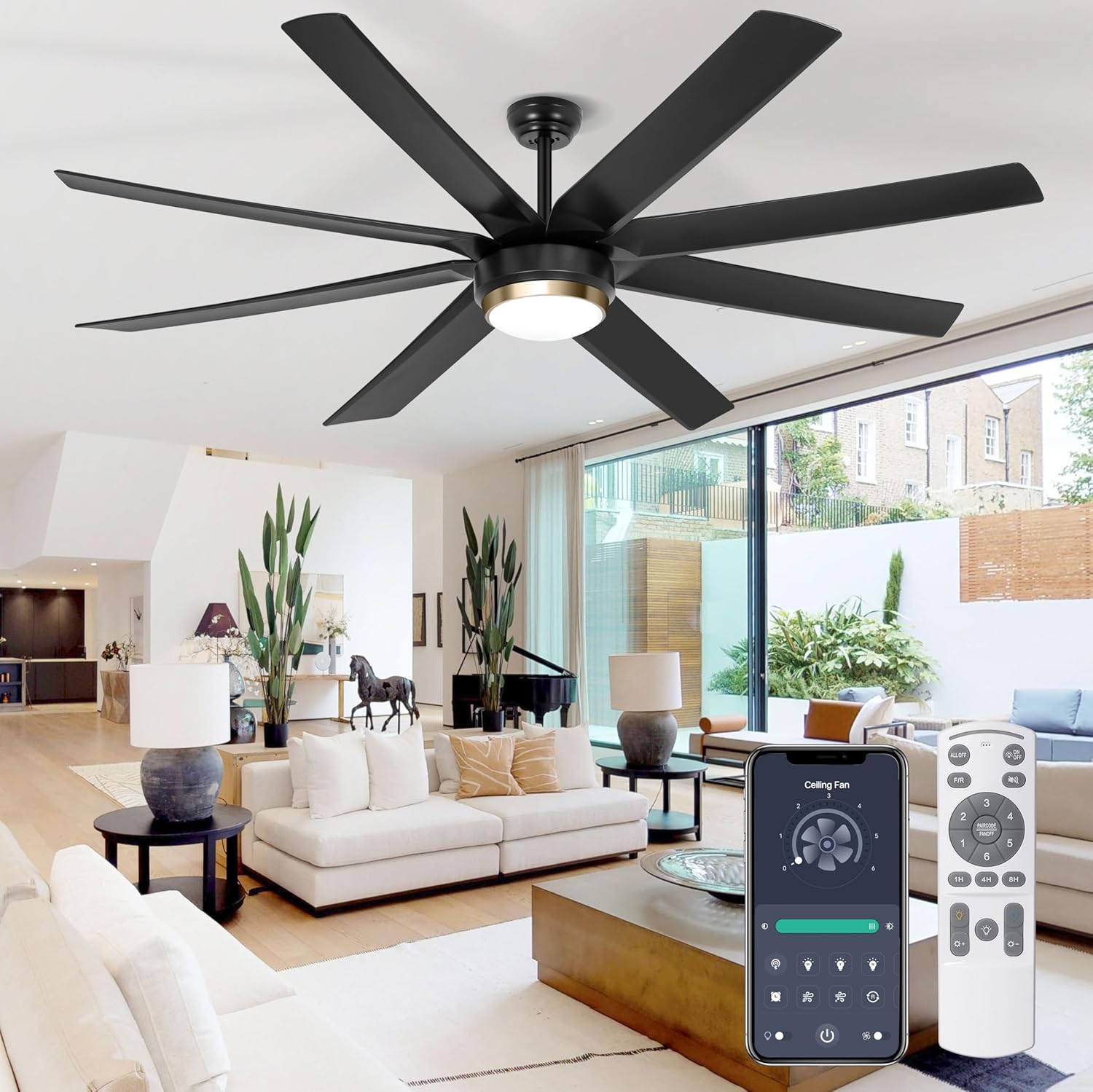 Ohniyou Ceiling Fan with Light - 70 Inch Indoor Outdoor Large Ceiling